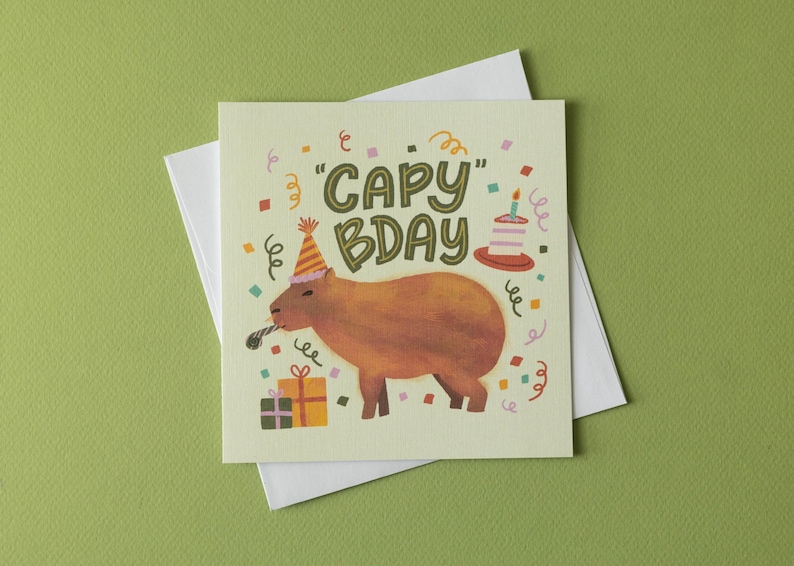 Cabybara Birthday Greeting Card | "capy Birthday" | Capybara in a Party ...