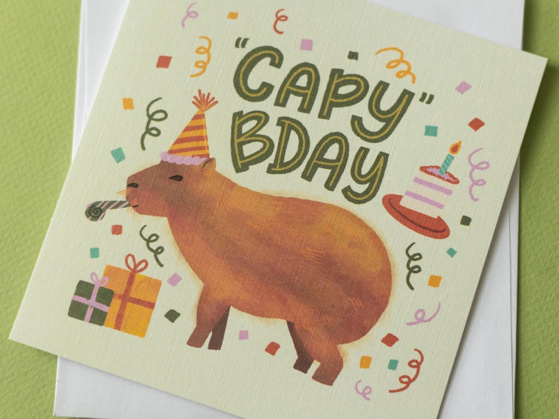 Cabybara Birthday Greeting Card | "capy Birthday" | Capybara in a Party ...