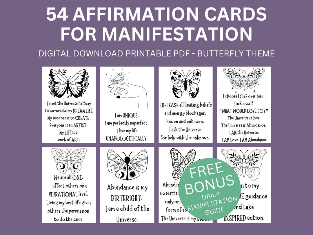 Affirmation Cards for Manifestation With Guide, Butterflies ...