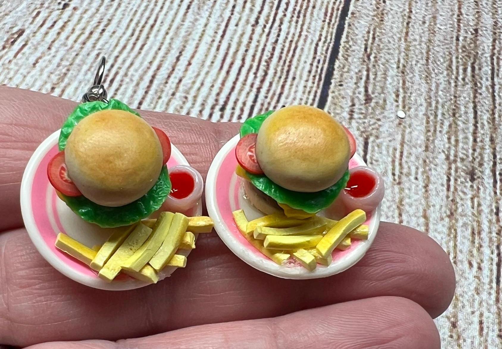 Handmade Cheeseburger & Fries Dangle Earrings: Food Jewelry - Etsy