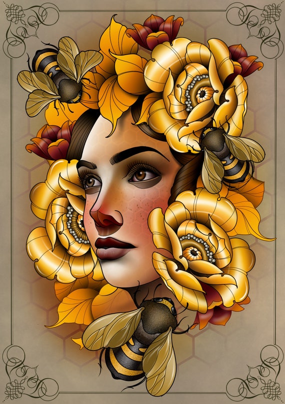 Neo traditional bee tattoo - Bronctattooaus.com