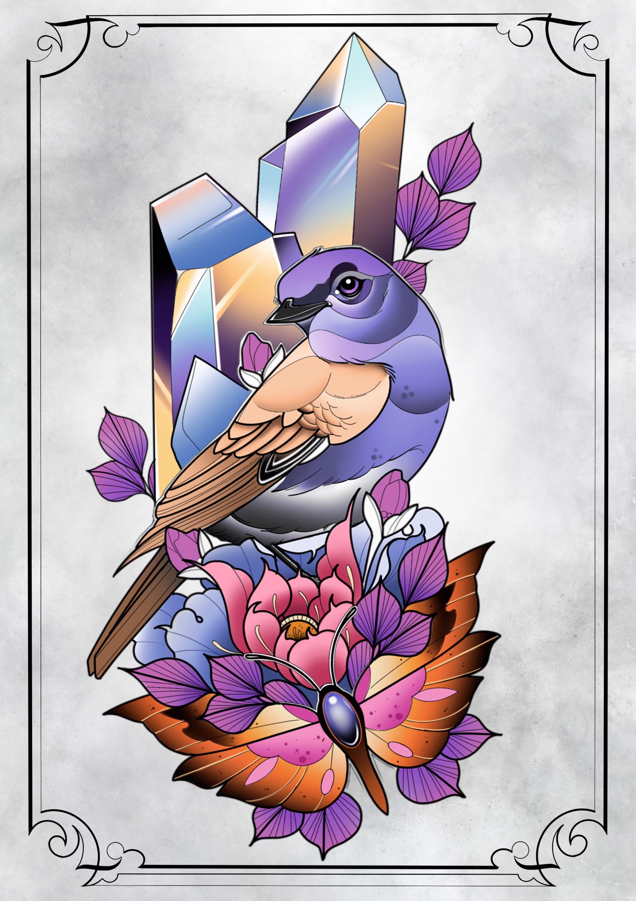 Neo Traditional Bird Tattoo