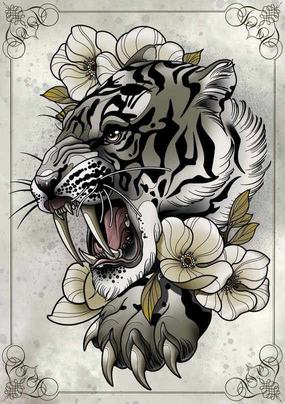 Neo Traditional Tiger Tattoo
