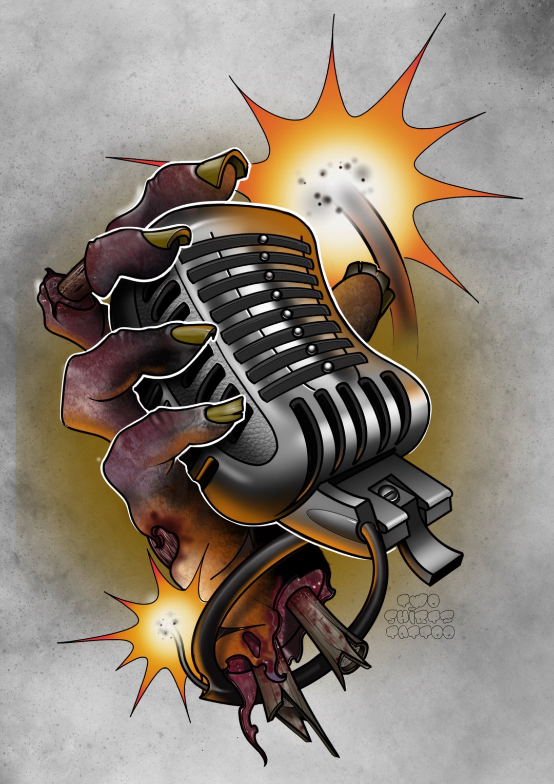 Zombie Rocker Tattoo Print - Etsy