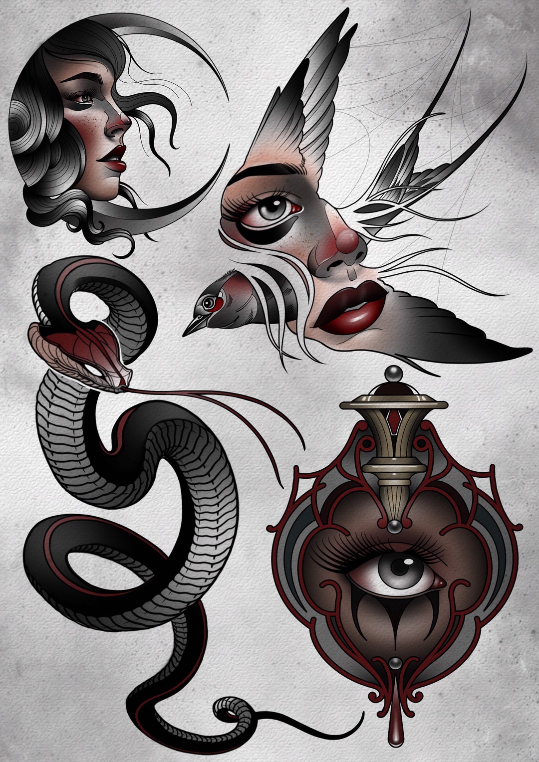 Neotraditional Tattoo Print - Etsy