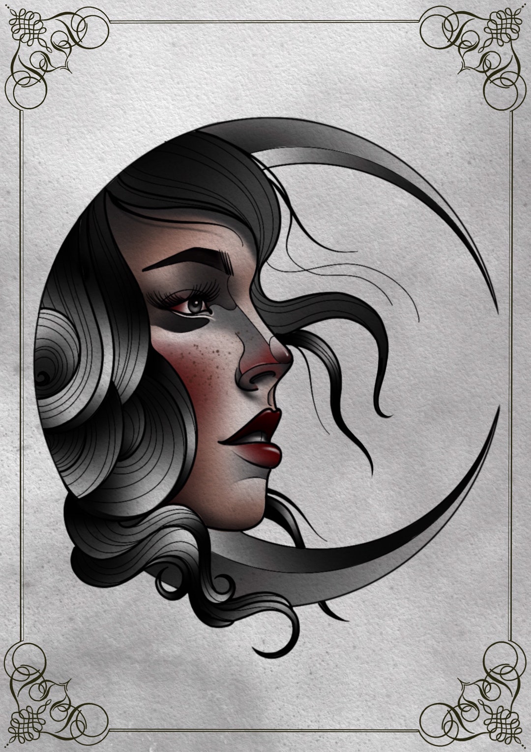 Neotradional Moon Lady Print - Etsy