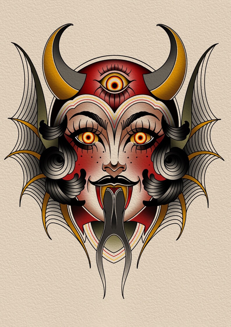Traditional Devil Tattoo Art Print - Etsy