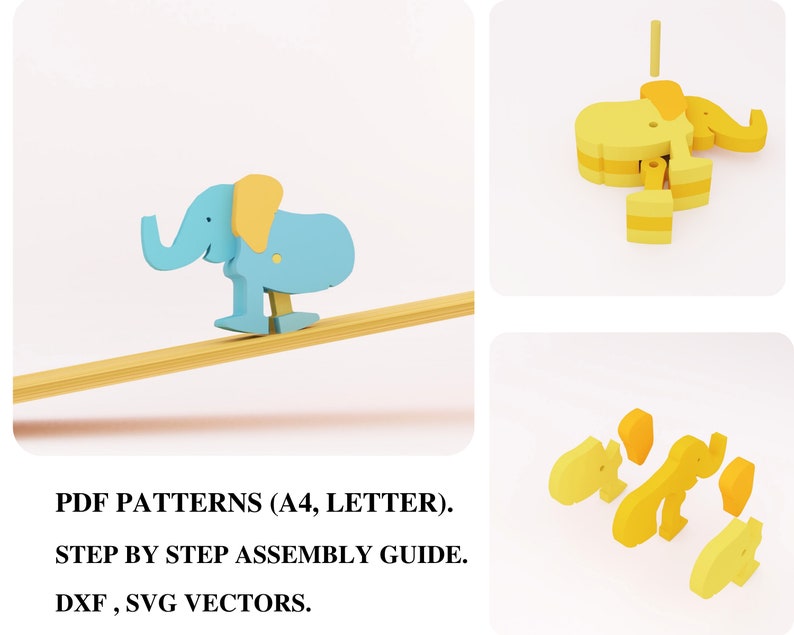 Wooden Elephant Ramp Walker Toy DIY Patterns and Vectors - Etsy