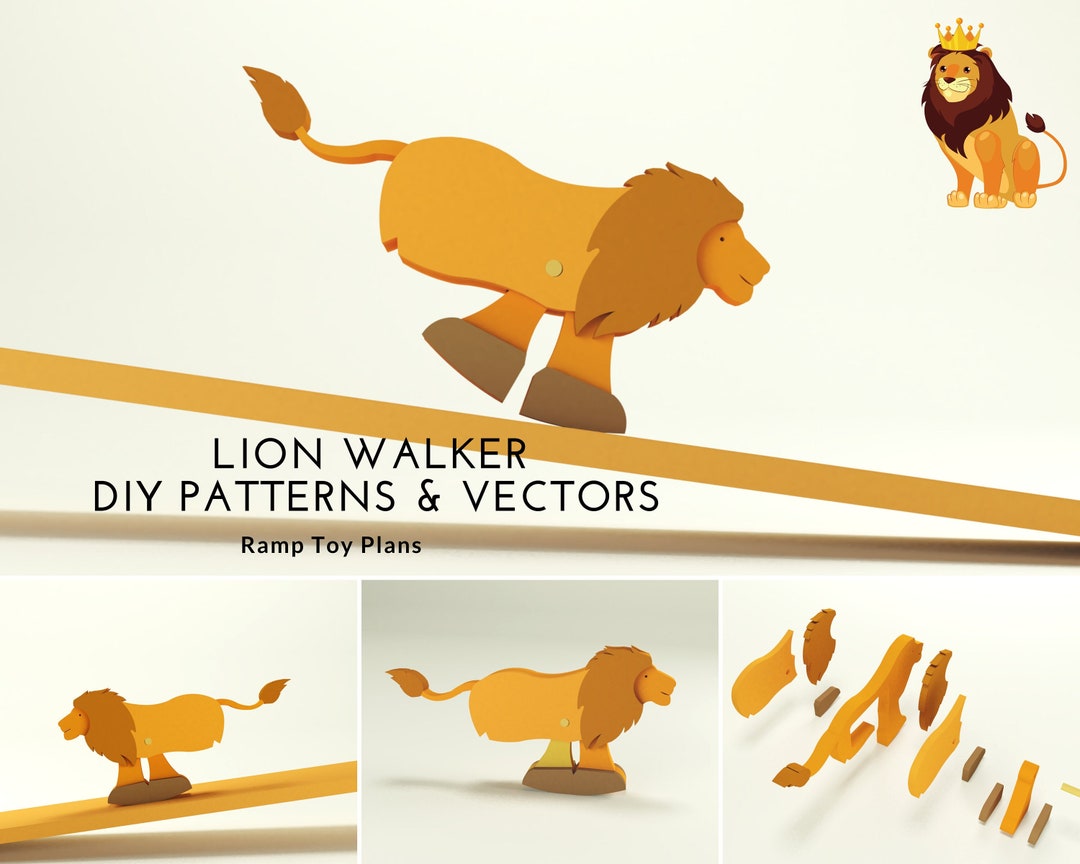 DIY Lion Ramp Walker Toy Patterns and Vectors, PDF Assembly Guide ...