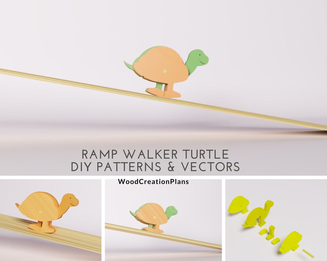 Wooden Ramp Walker Turtle Plans, Wooden Toy DIY Project , Vectors and ...