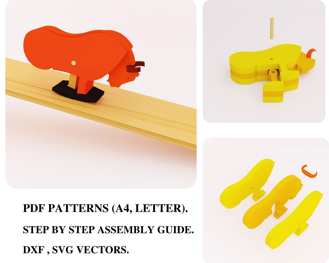 Ramp Walker Bull Toy Patterns Pdf Dxf and Svg Files - Etsy