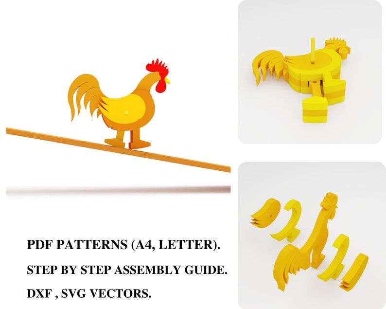 DIY Rooster Ramp Walker Toy Patterns and Assembly Guide - Etsy