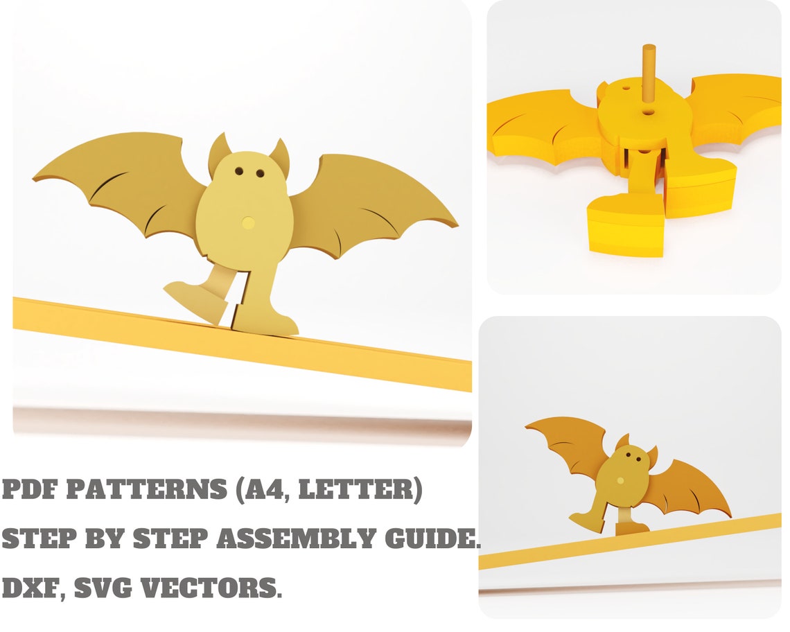 Bat Ramp Walker Toy PDF Patterns and Vectors Wooden DIY Kinetic Toy - Etsy