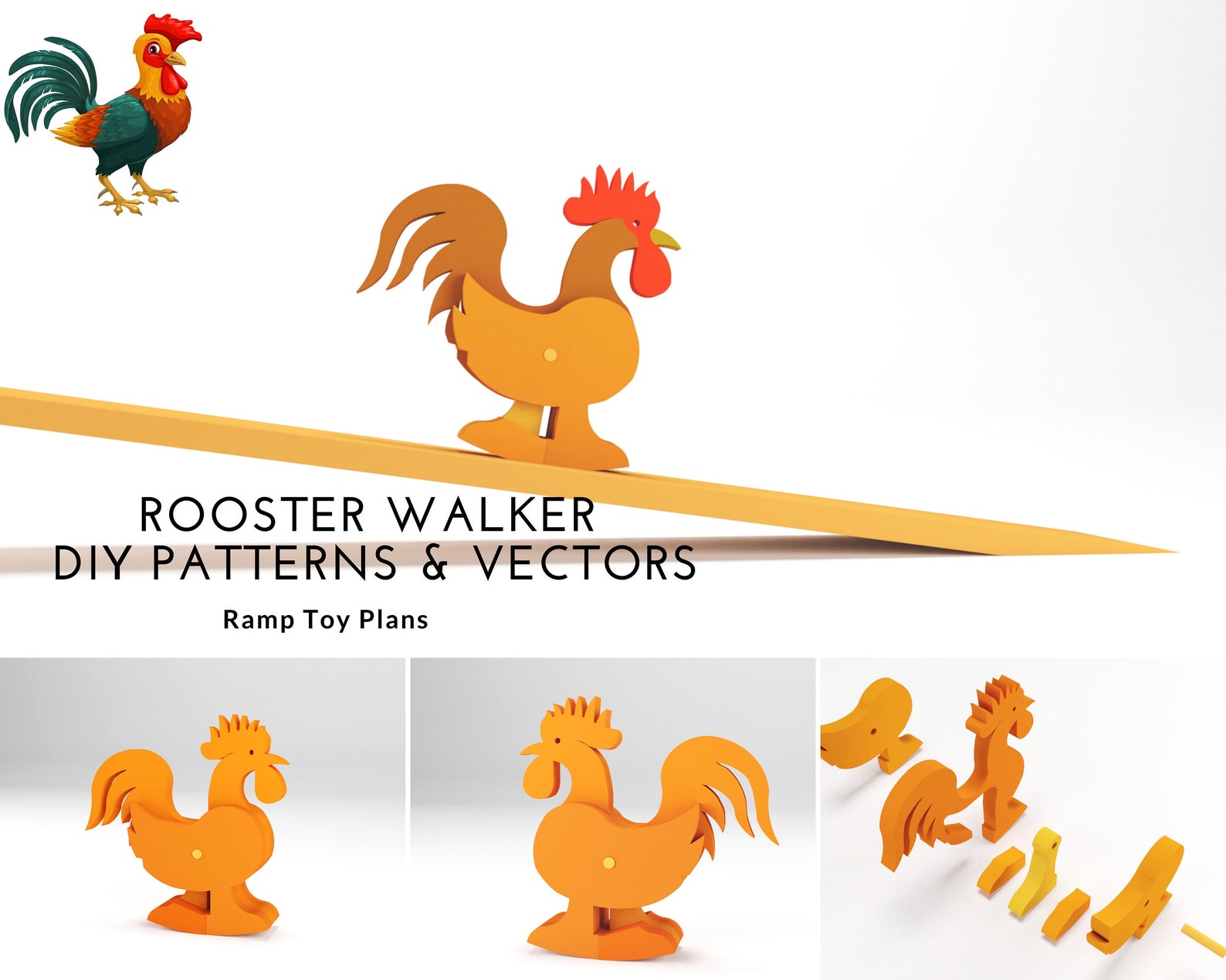 DIY Rooster Ramp Walker Toy Patterns and Assembly Guide - Etsy
