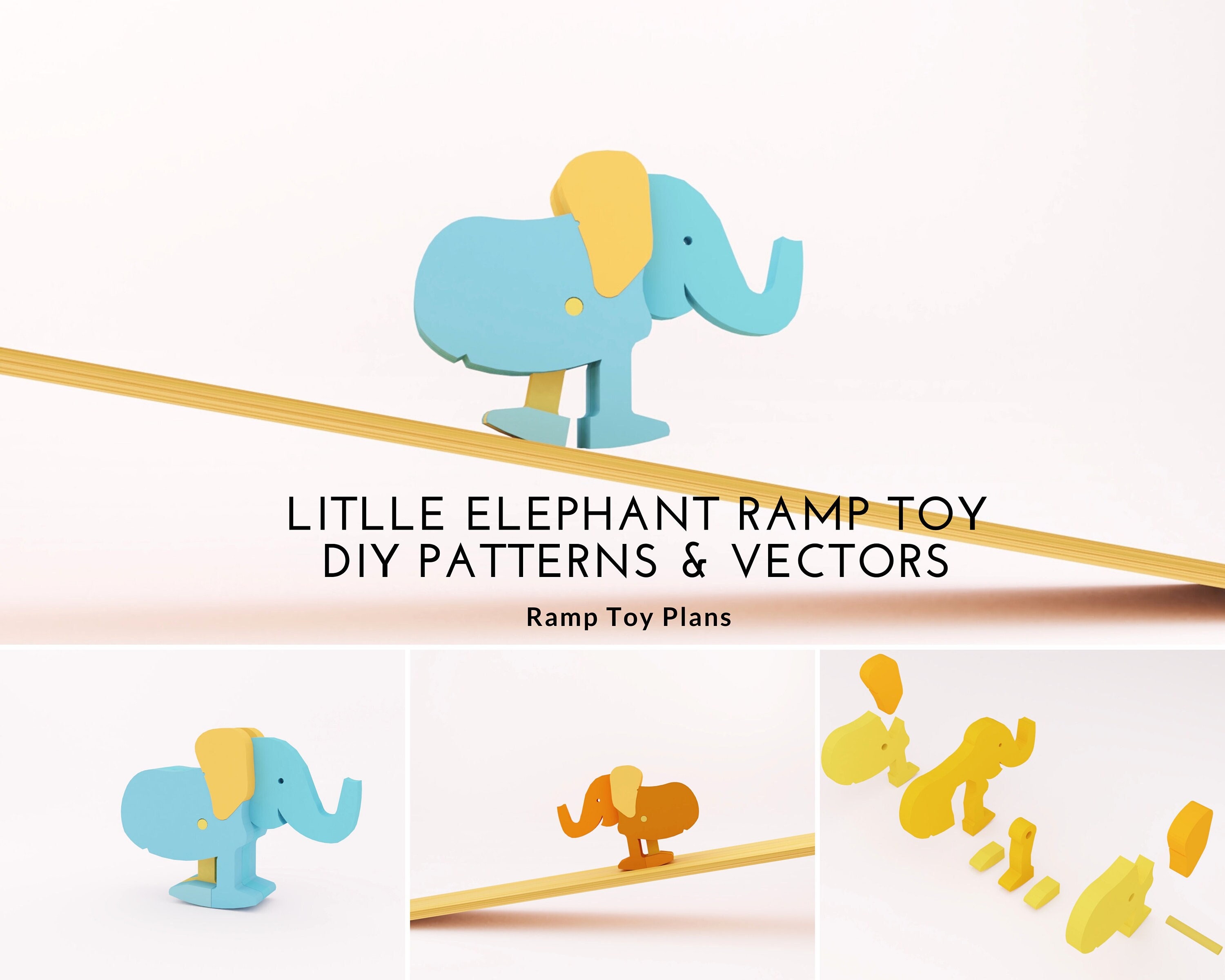 Wooden Elephant Ramp Walker Toy DIY Patterns and Vectors - Etsy