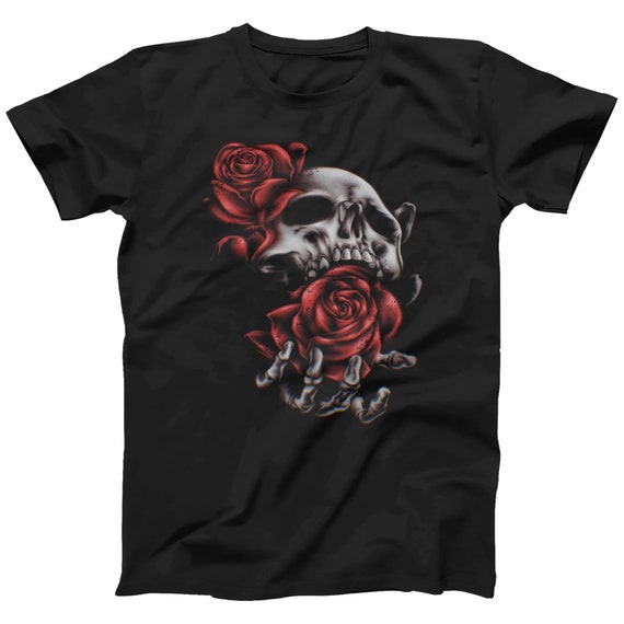 Skull Shirt Skull Rose T-shirt Skulls and Roses Rock Music | Etsy