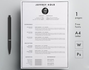 Minimal and Black White Clean Resume / CV Template - Etsy