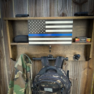Thin Blue Line Duty Rack: Wooden American Flag Police Gear Organizer - Etsy