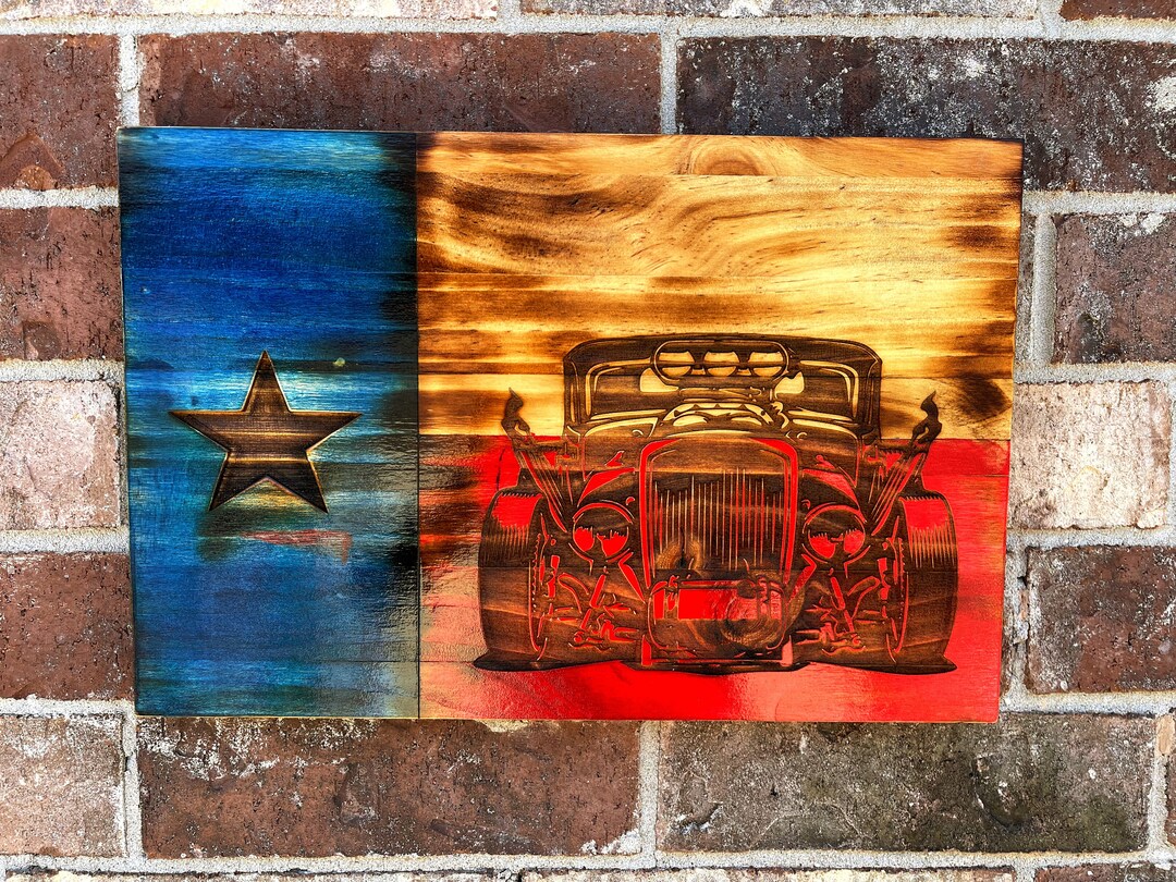 Hot Rod Texas Wooden Flag HOTROD Gifts Gift for Car Guys Birthday ...