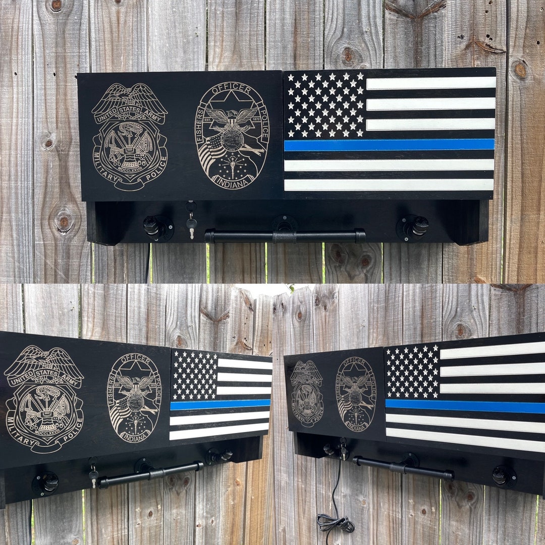 Large, Wooden, American Flag, Police, K9, Cop Caddy, Vest Holder, Safe ...