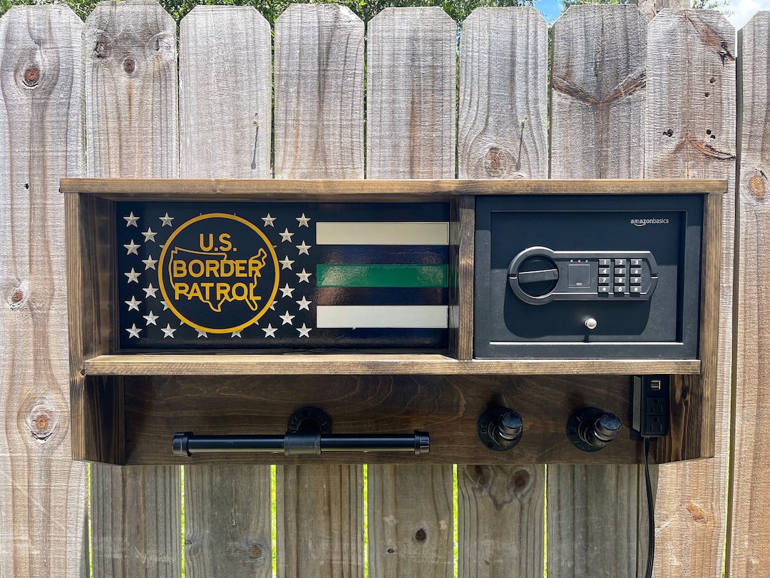 US Border Patrol Flag Gear Rack: Wooden Vest Holder With Safe - Etsy