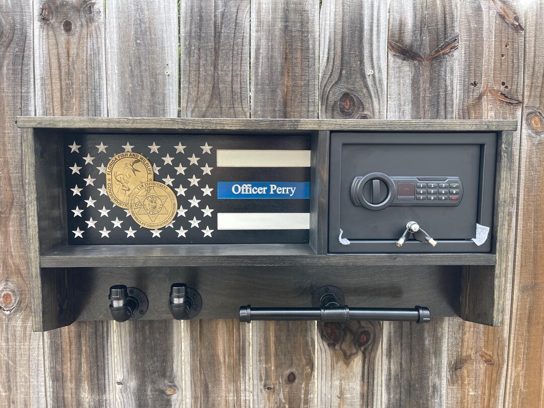 Police Duty Gear Rack With Lockbox Safe American Flag, Police, K9, Cop ...