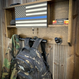 Thin Blue Line Duty Rack: Wooden American Flag Police Gear Organizer - Etsy
