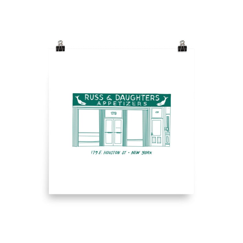 Russ & Daughters Illustration Drawing NYC Jewish Eatery Bagel - Etsy