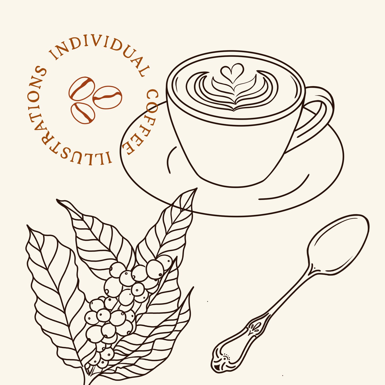 Coffee Illustrations Cafe Line Drawings Clipart PNG Espresso Latte DIY ...