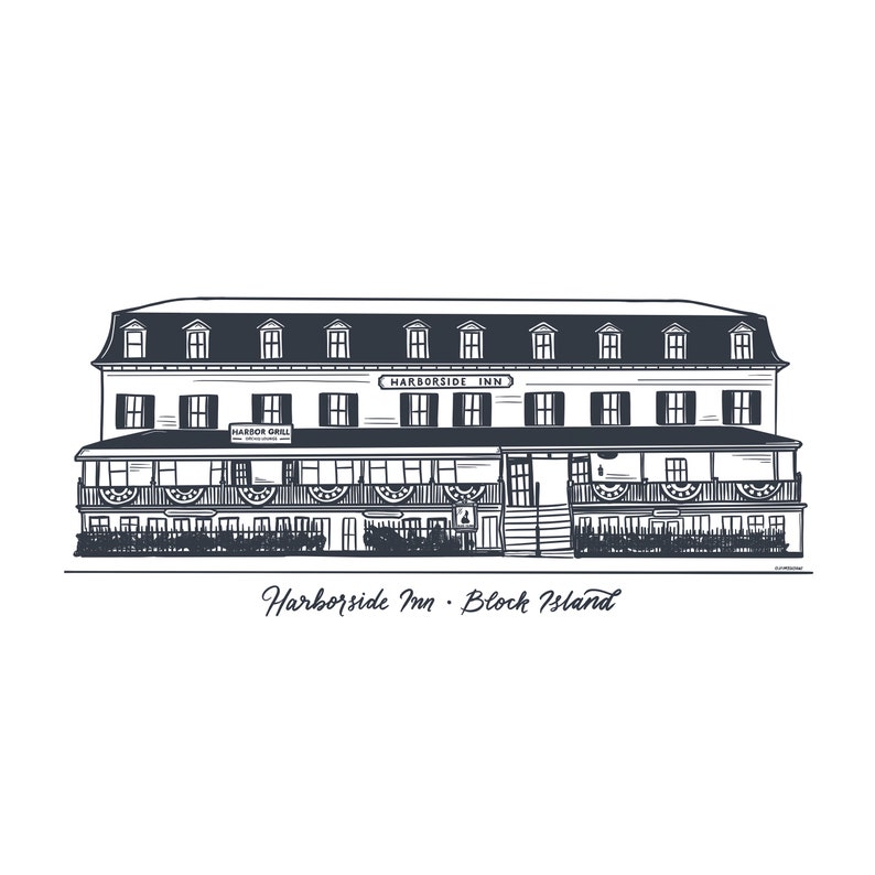 Harborside Inn Illustration Block Island Historic Hotel Fire - Etsy