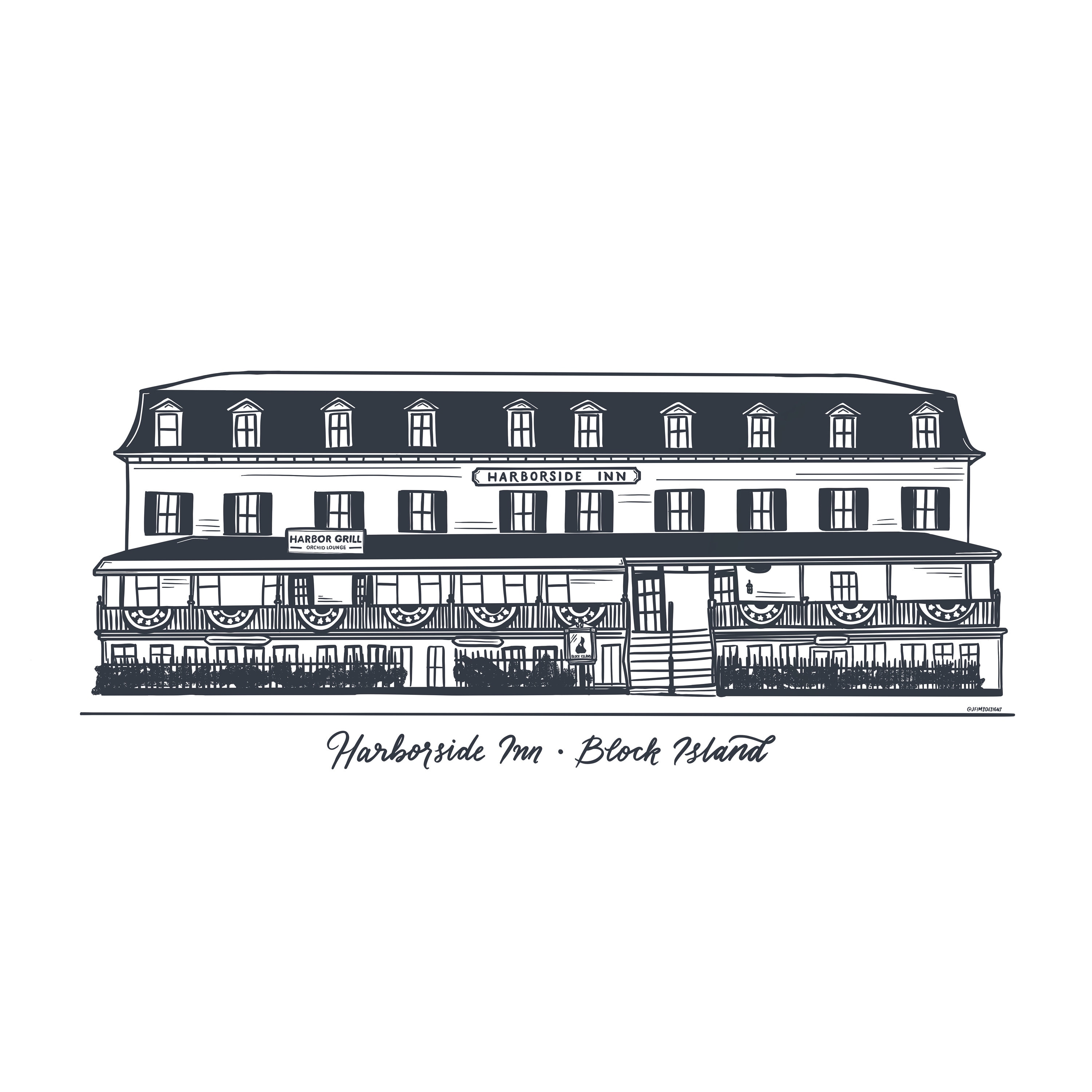 Harborside Inn Illustration Block Island Historic Hotel Fire - Etsy