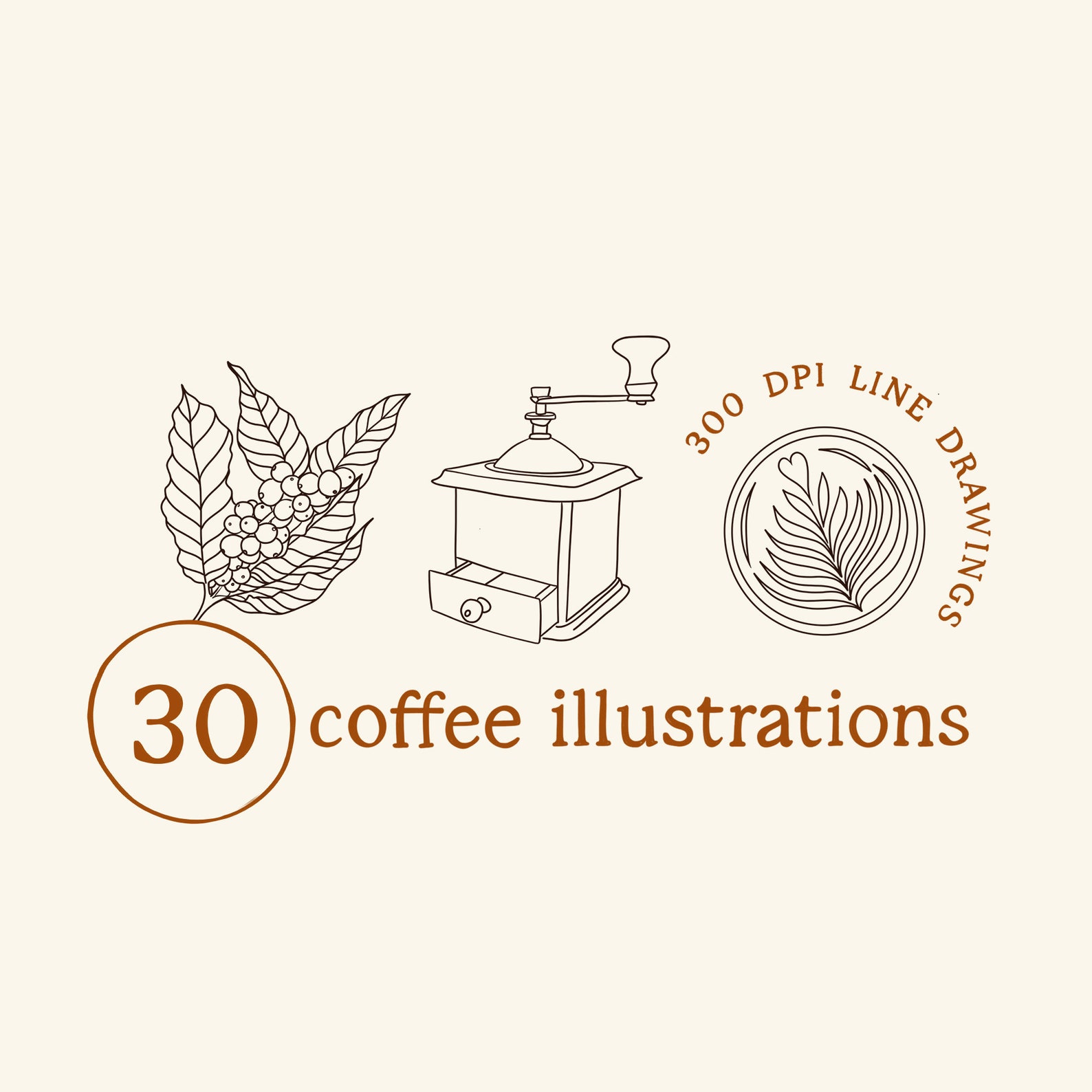 Coffee Illustrations Cafe Line Drawings Clipart PNG Espresso Latte DIY ...