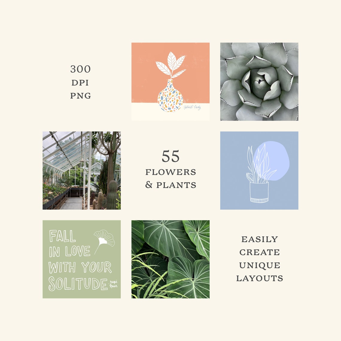 Flower Plant Line Art Botanical Clipart Hand Drawn Floral Leaves Leaf ...