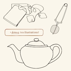 Coffee Illustrations Cafe Line Drawings Clipart PNG Espresso Latte DIY ...