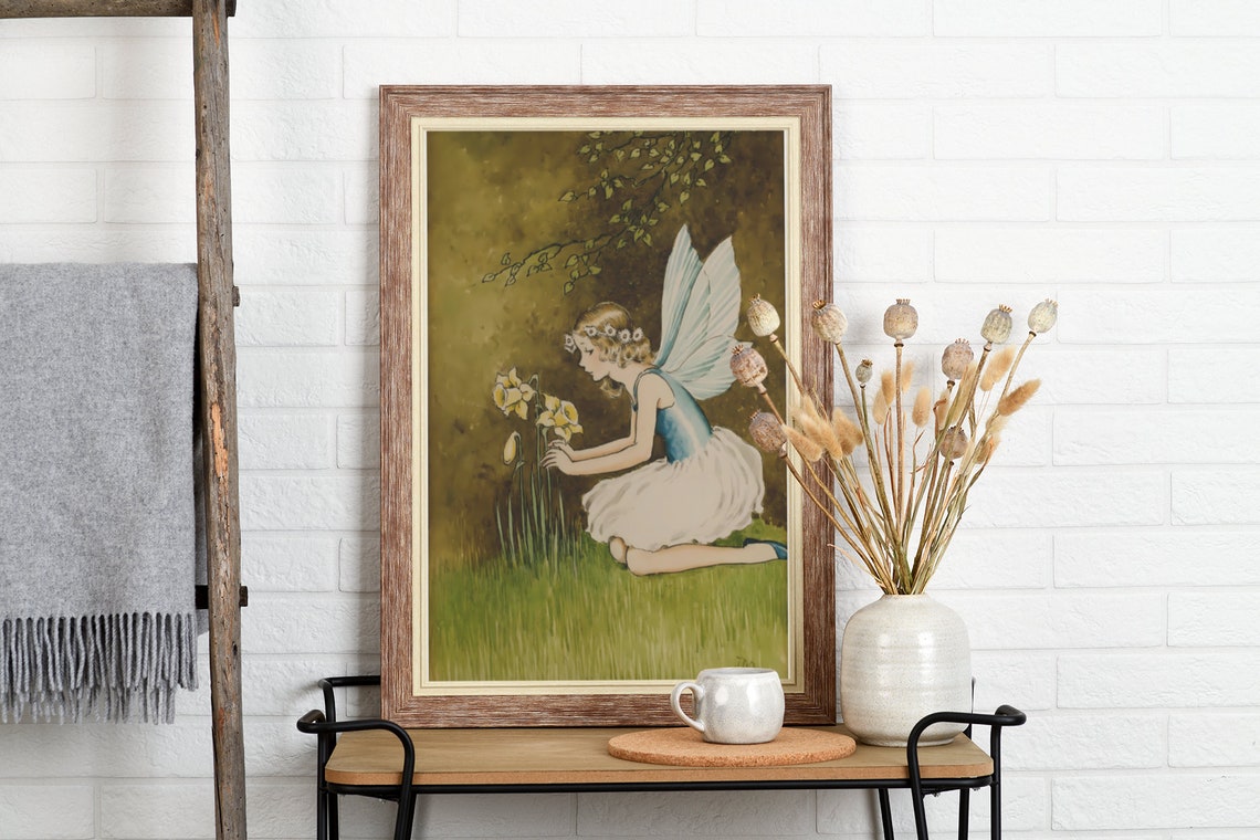 A Fairy Looking at Flowers. Fairy Tale. Whimsical Fairy Tale Print ...