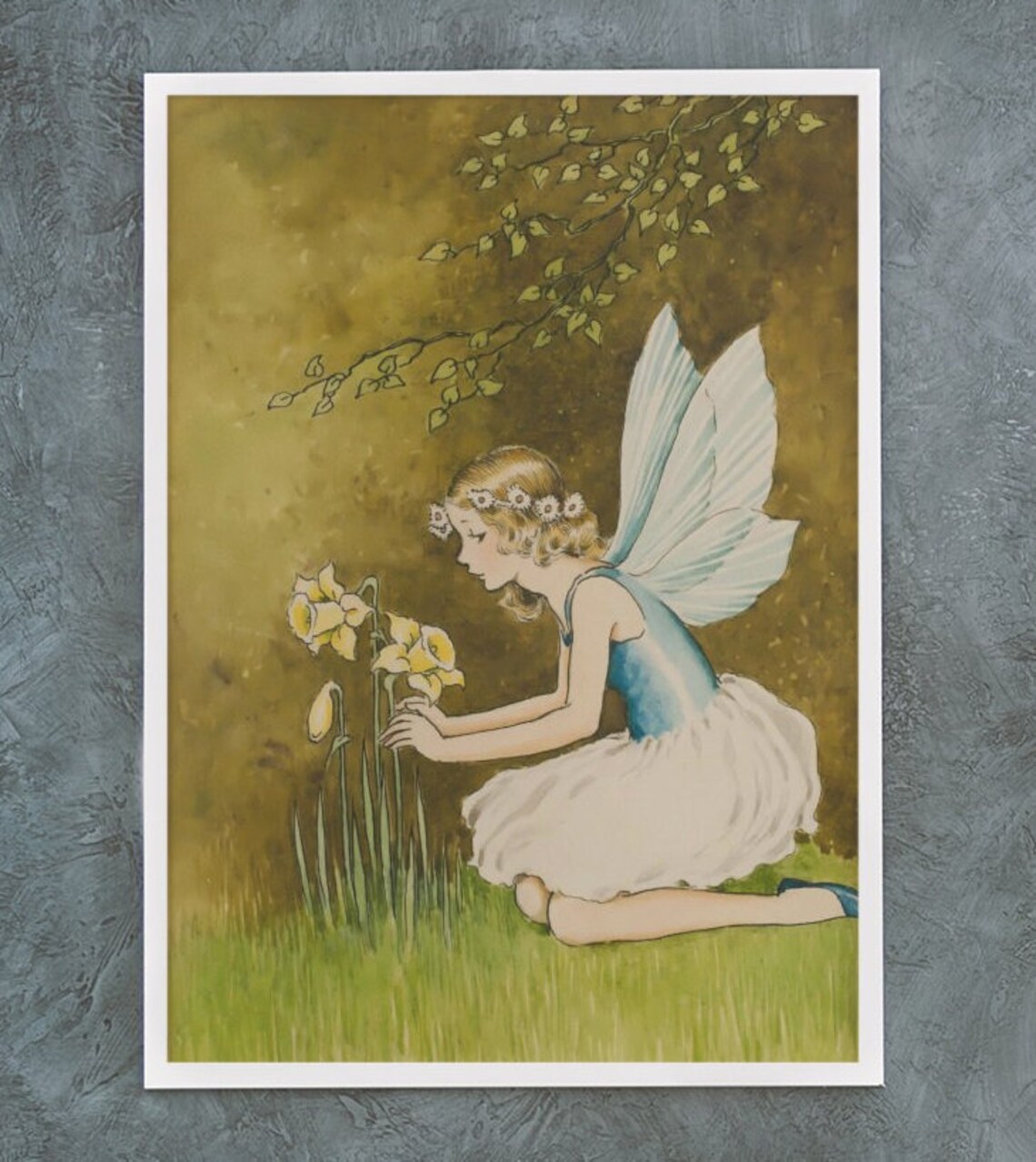 A Fairy Looking at Flowers. Fairy Tale. Whimsical Fairy Tale Print ...