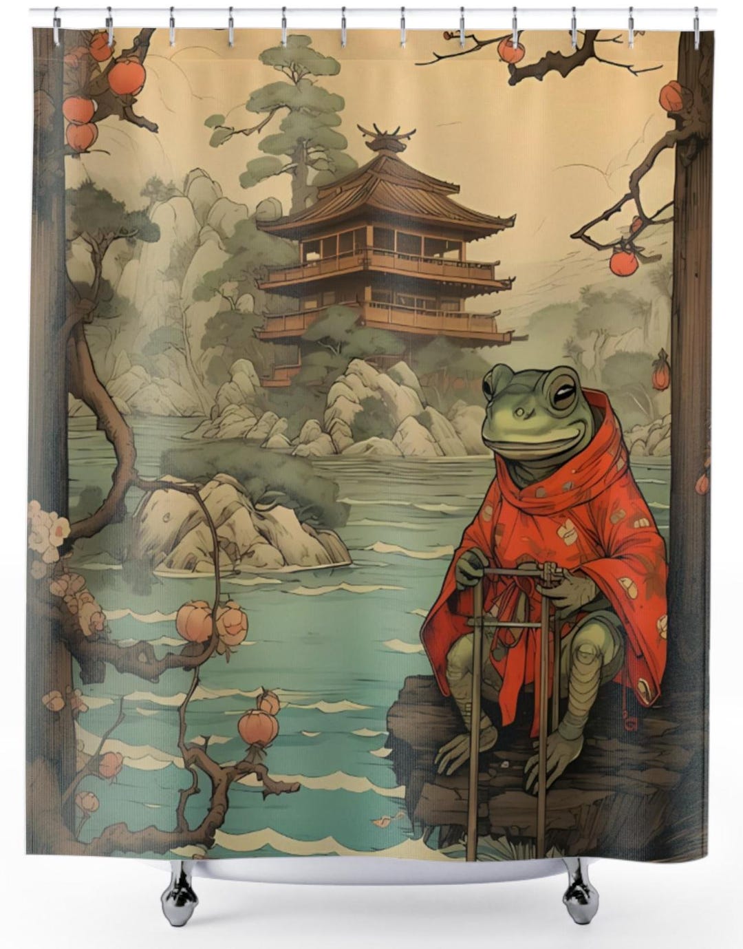 Frog Shower Curtains, Japanese Frog Bathroom Decor, Zen Frog Bath ...