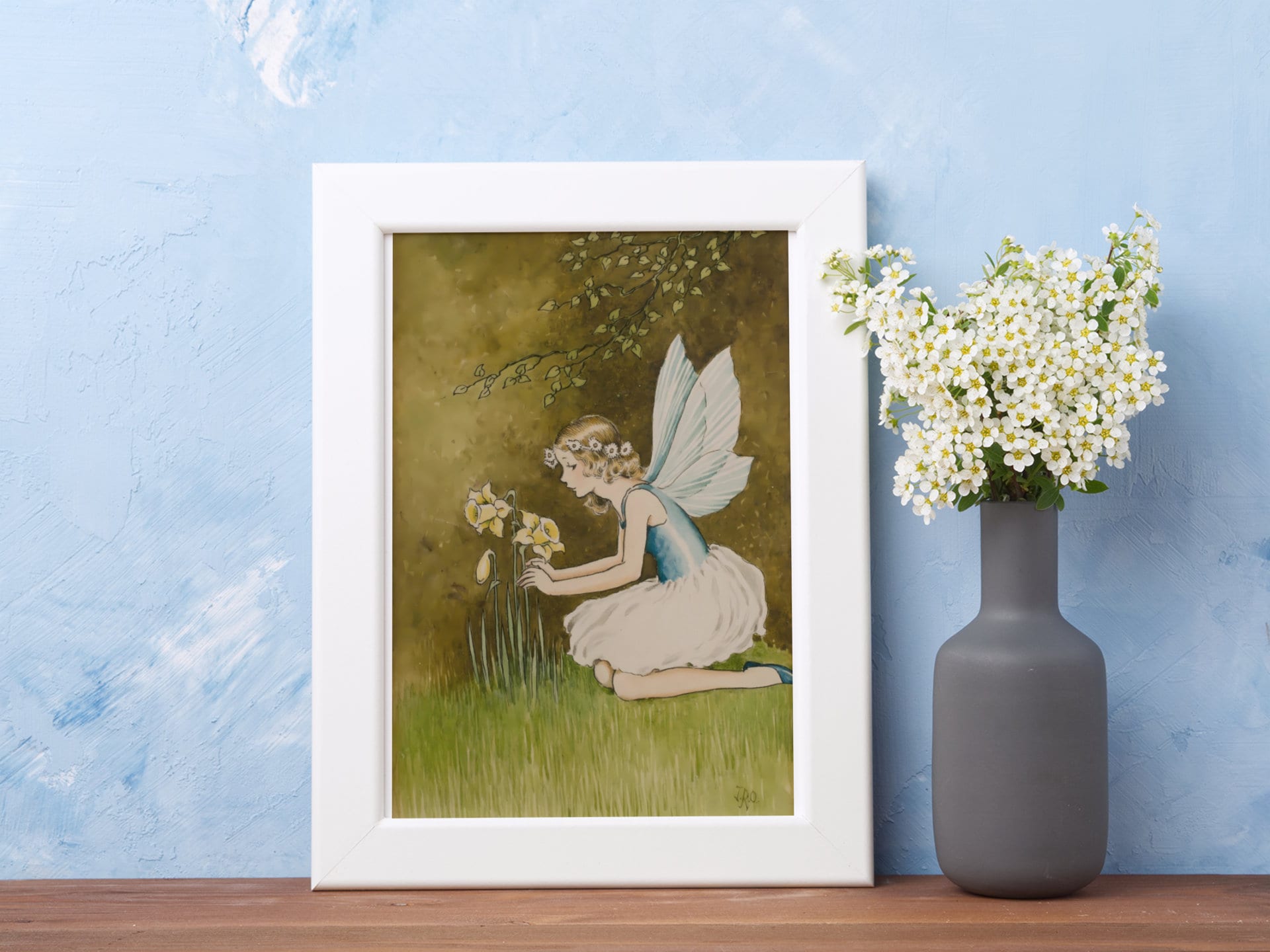 A Fairy Looking at Flowers. Fairy Tale. Whimsical Fairy Tale Print ...