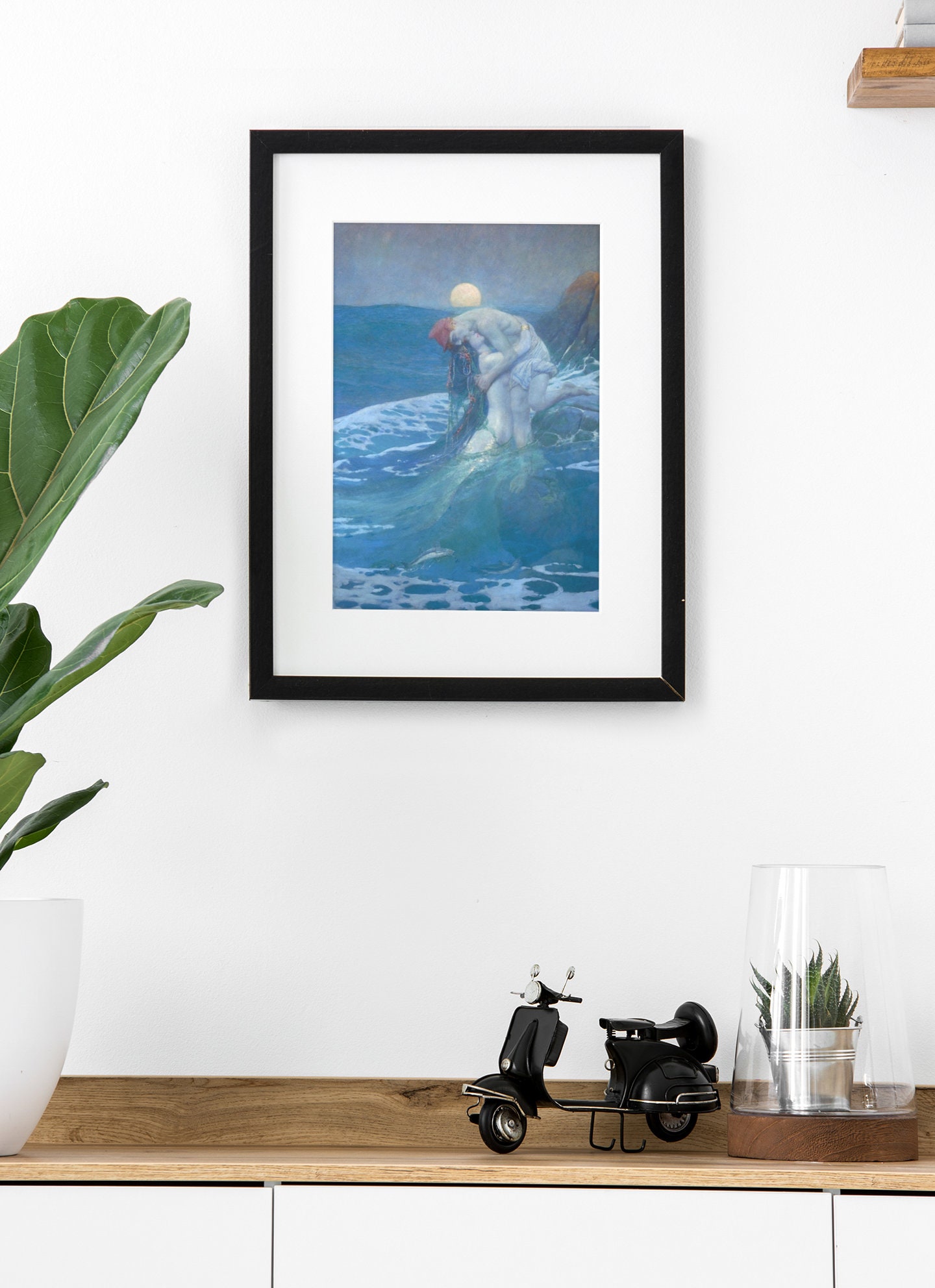 Mermaid Siren Luring Fisherman: 1910 Vintage Art Print (digital ...