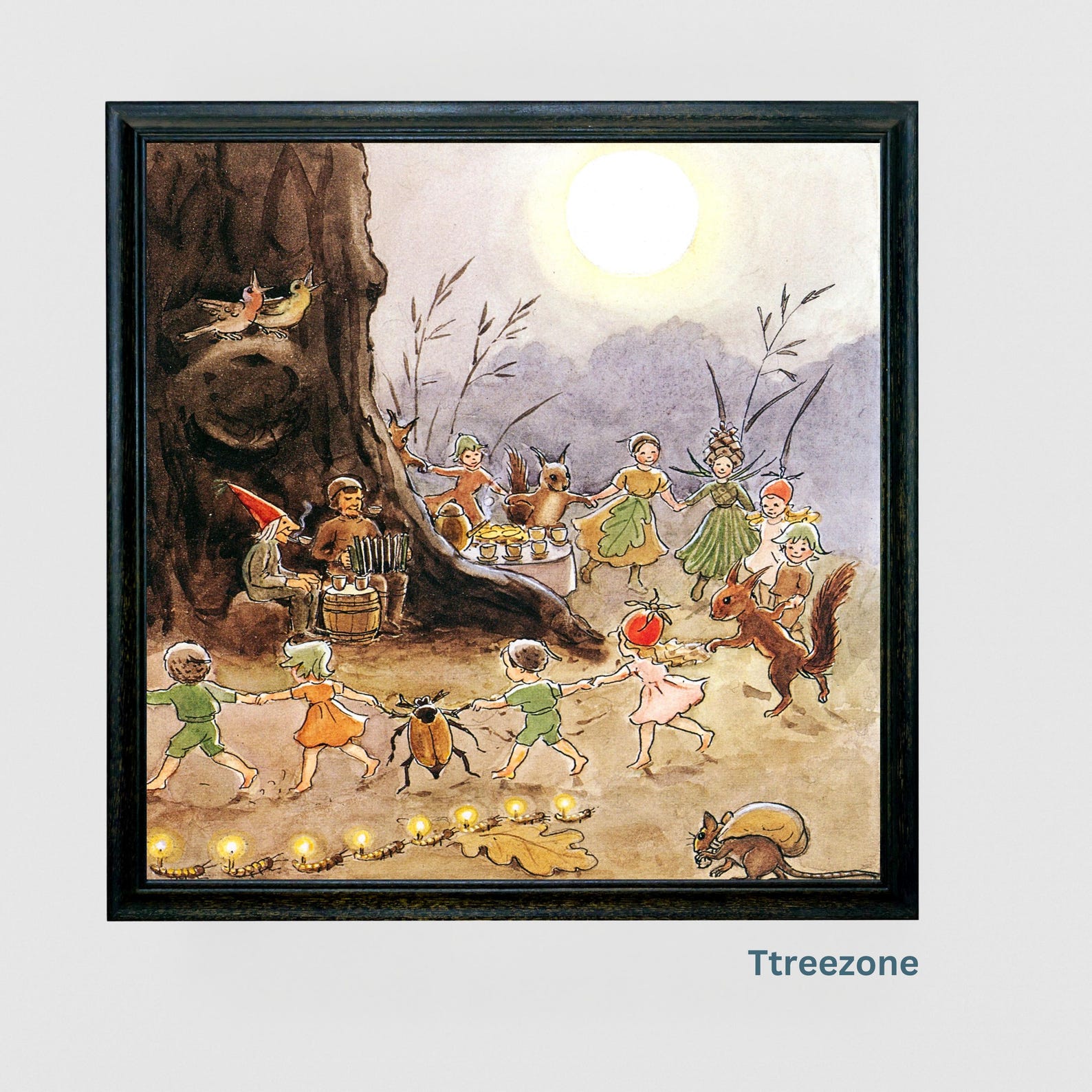 Forest Friends Dancing Around a Tree. Fairy Tale. Little People ...