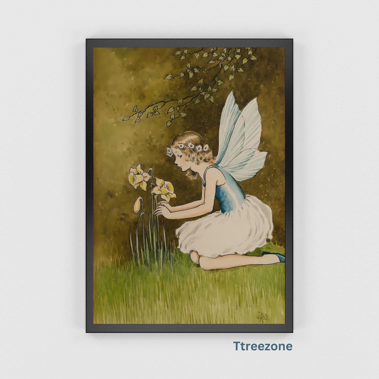 A Fairy Looking at Flowers. Fairy Tale. Whimsical Fairy Tale Print ...