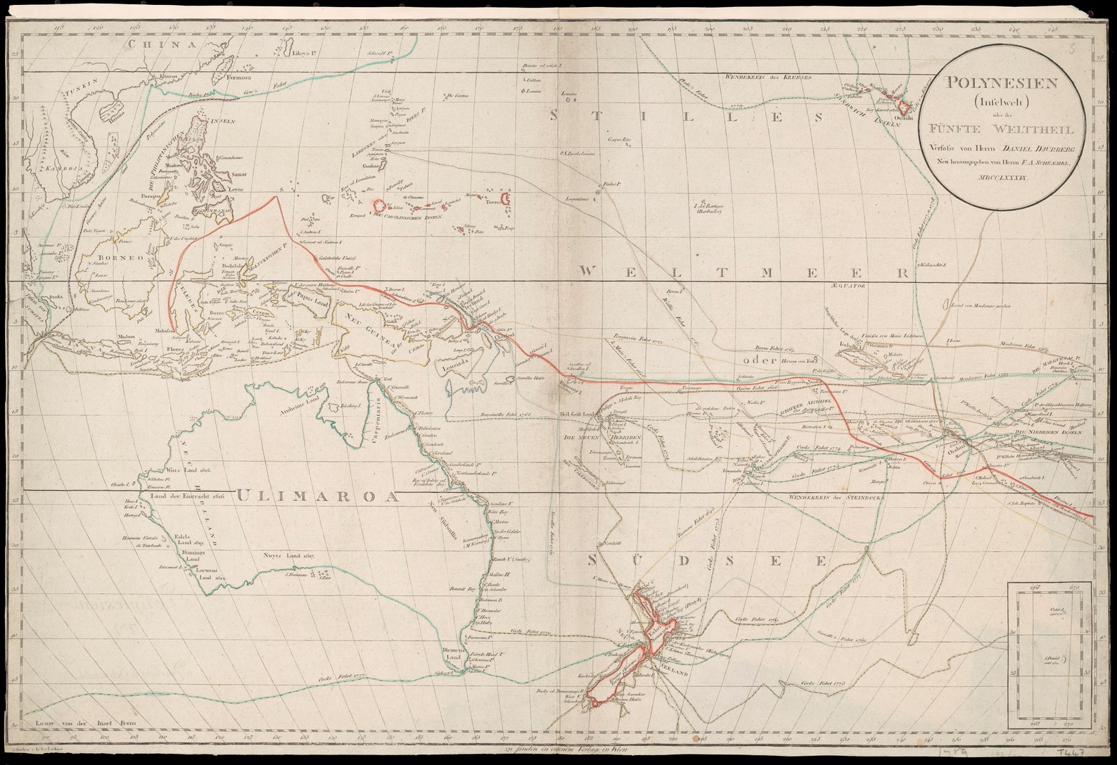 Map of Australia and Polynesia. Vintage Late 1700's Map of South ...