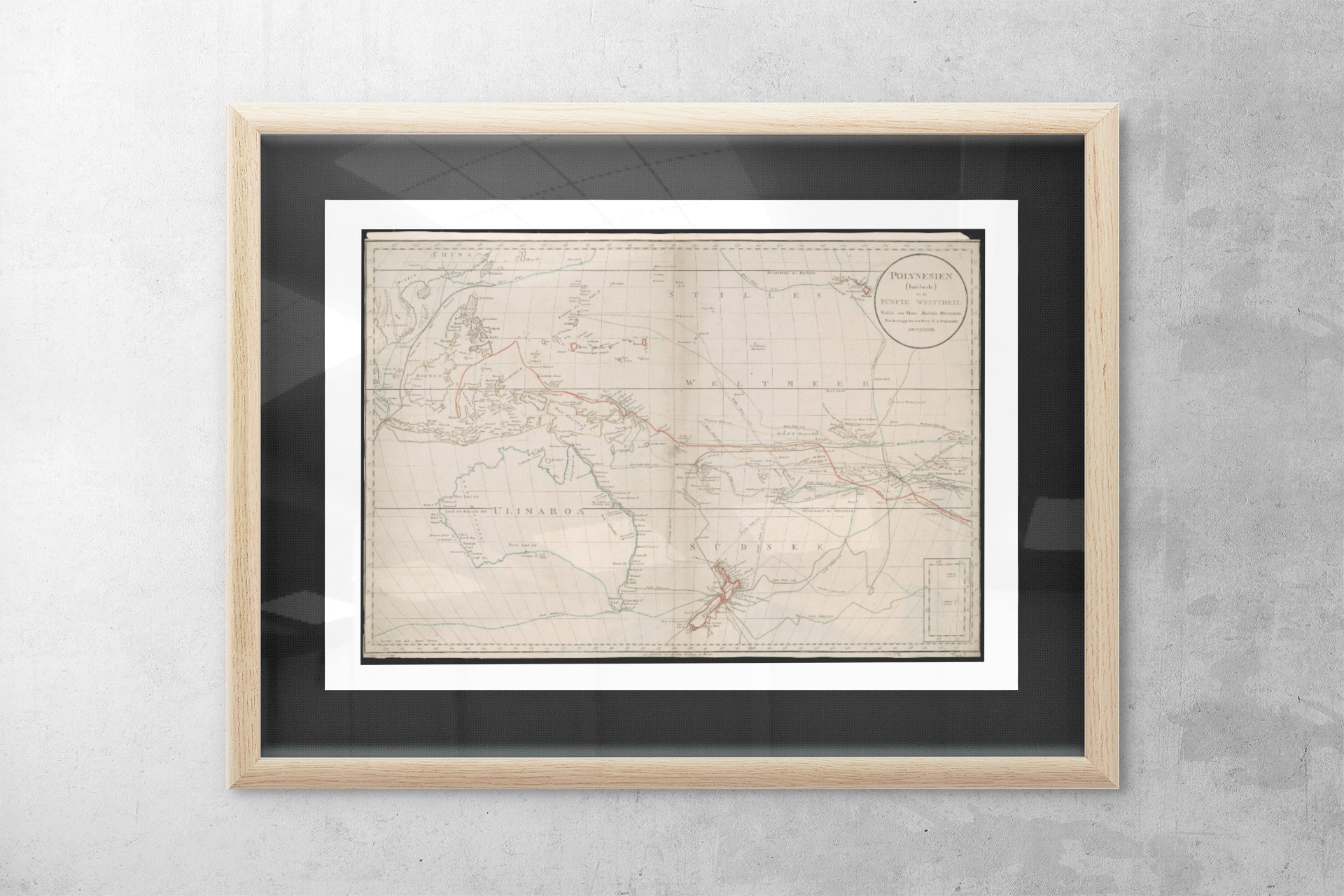 Map of Australia and Polynesia. Vintage Late 1700's Map of South ...