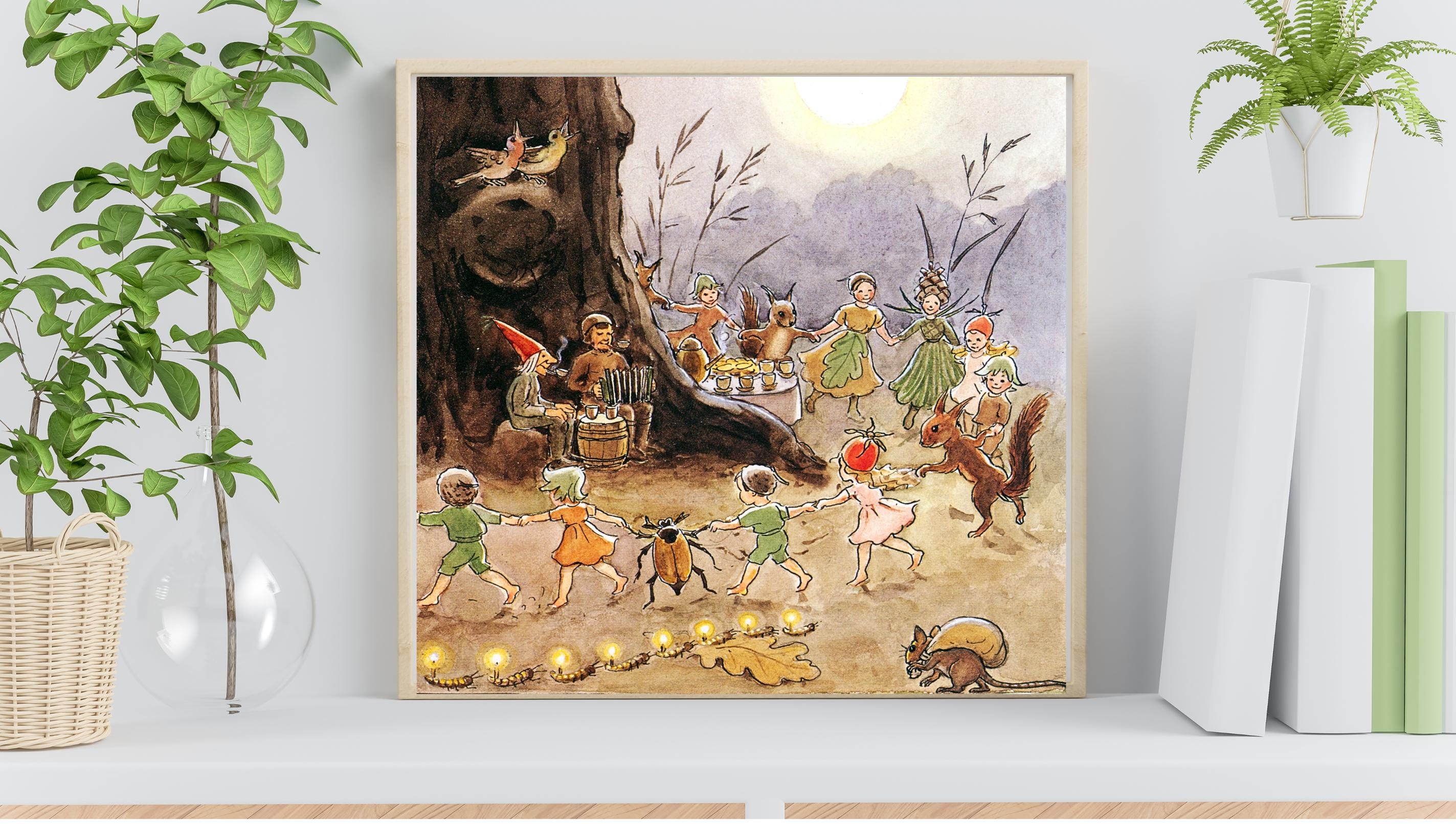 Forest Friends Dancing Around a Tree. Fairy Tale. Little People ...