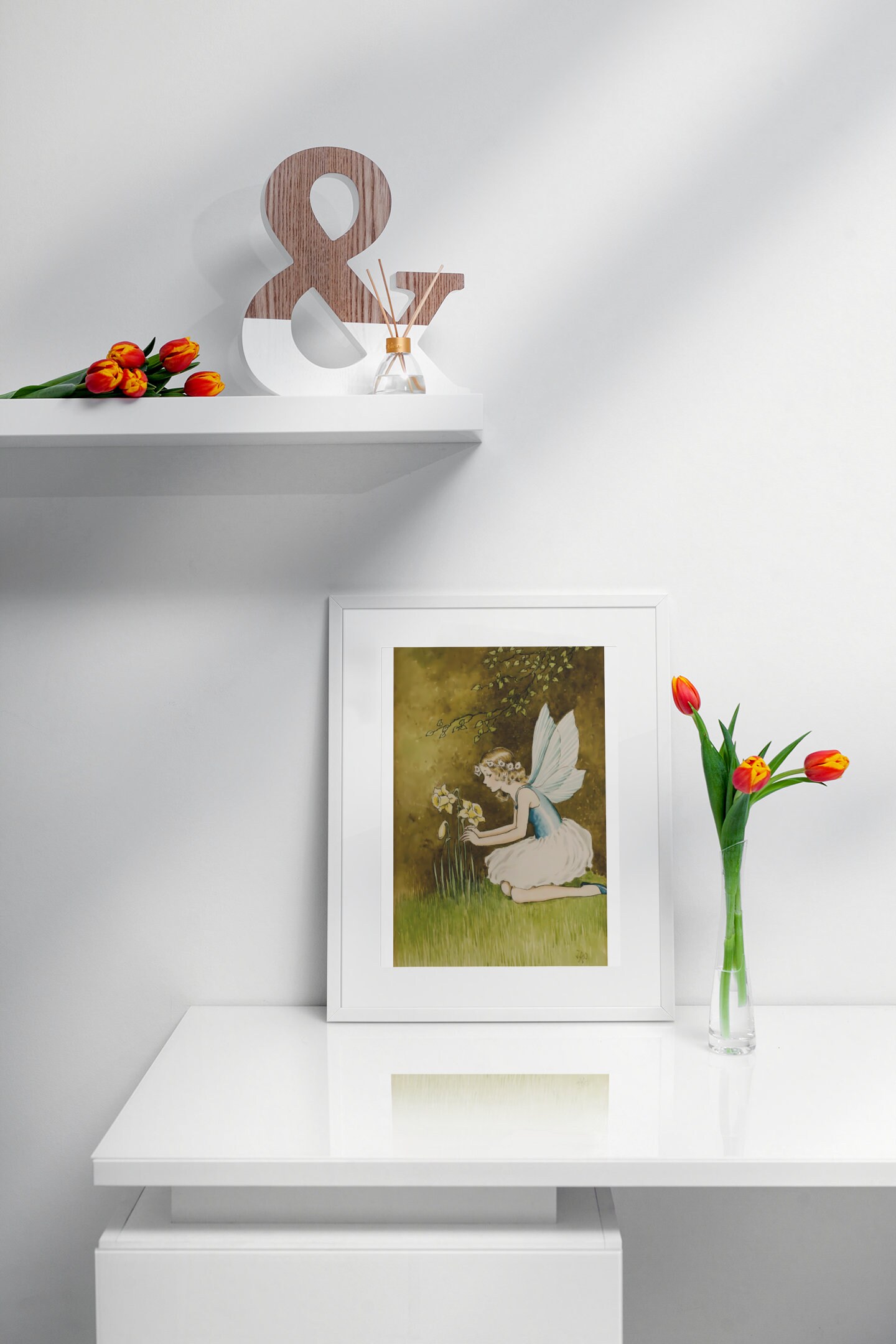 A Fairy Looking at Flowers. Fairy Tale. Whimsical Fairy Tale Print ...