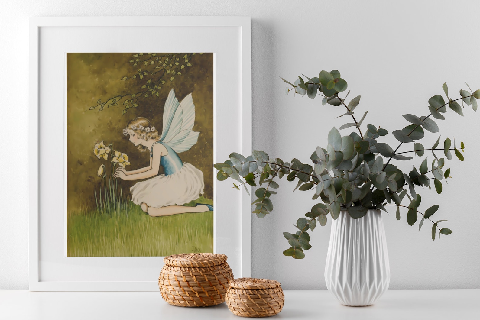 A Fairy Looking at Flowers. Fairy Tale. Whimsical Fairy Tale Print ...