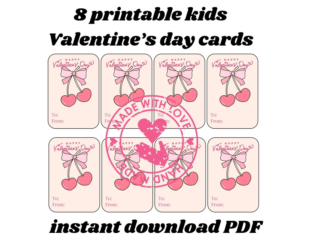 Cherry Valentine's Day Printable Cards - Etsy