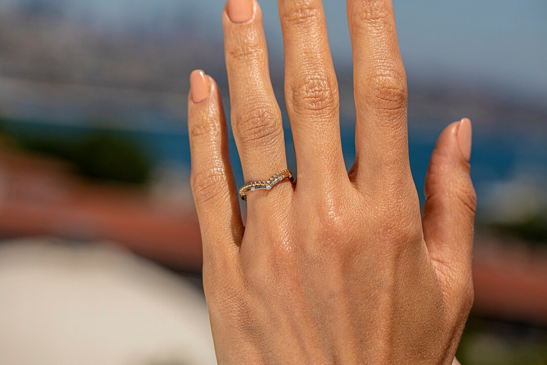 14k Solid Gold Curve Double Ring Curved Ring Chic Gold Ring - Etsy