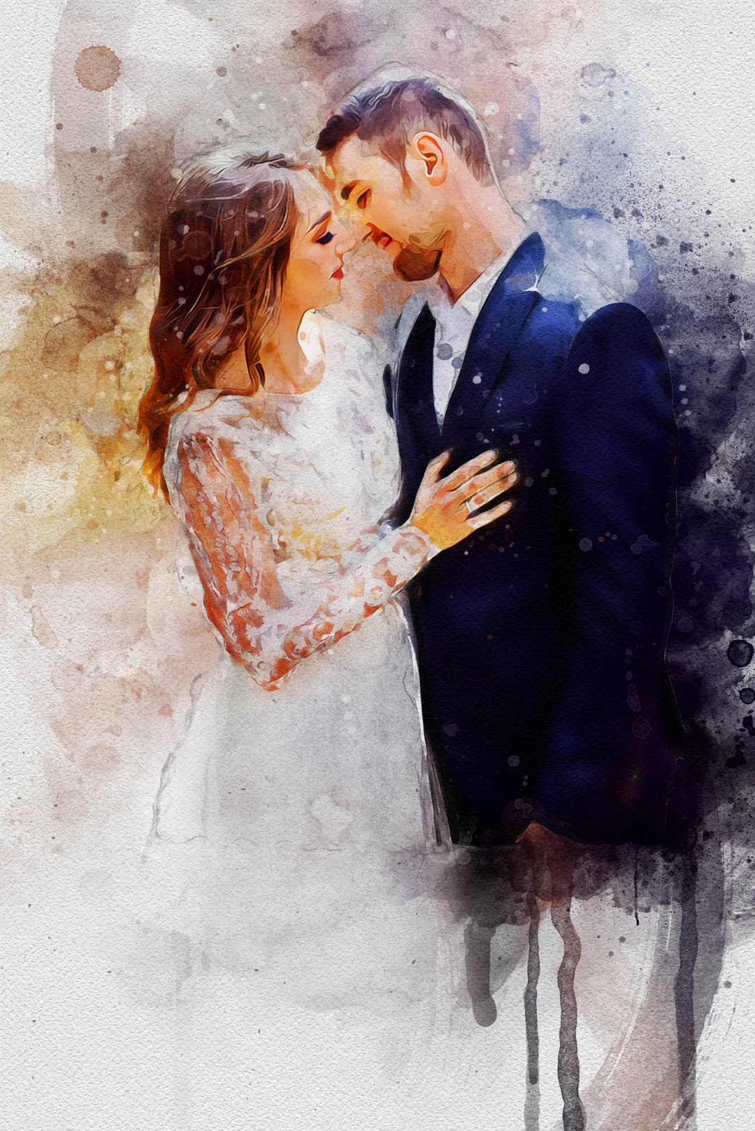 Custom Wedding Portrait Canvas, Wedding Illustration Canvas Watercolor ...