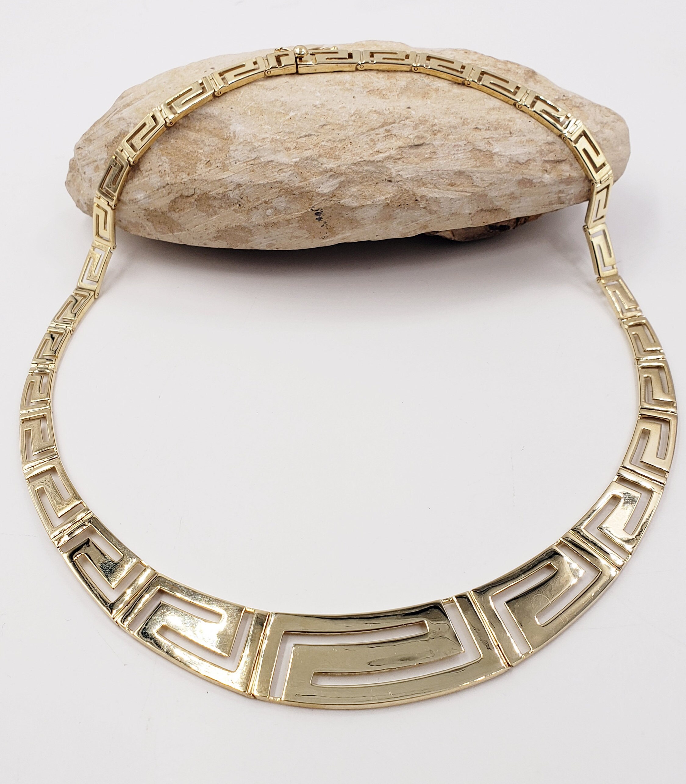 Greek Key Graduated Necklace in 14KT High Polished Yellow Gold | Etsy